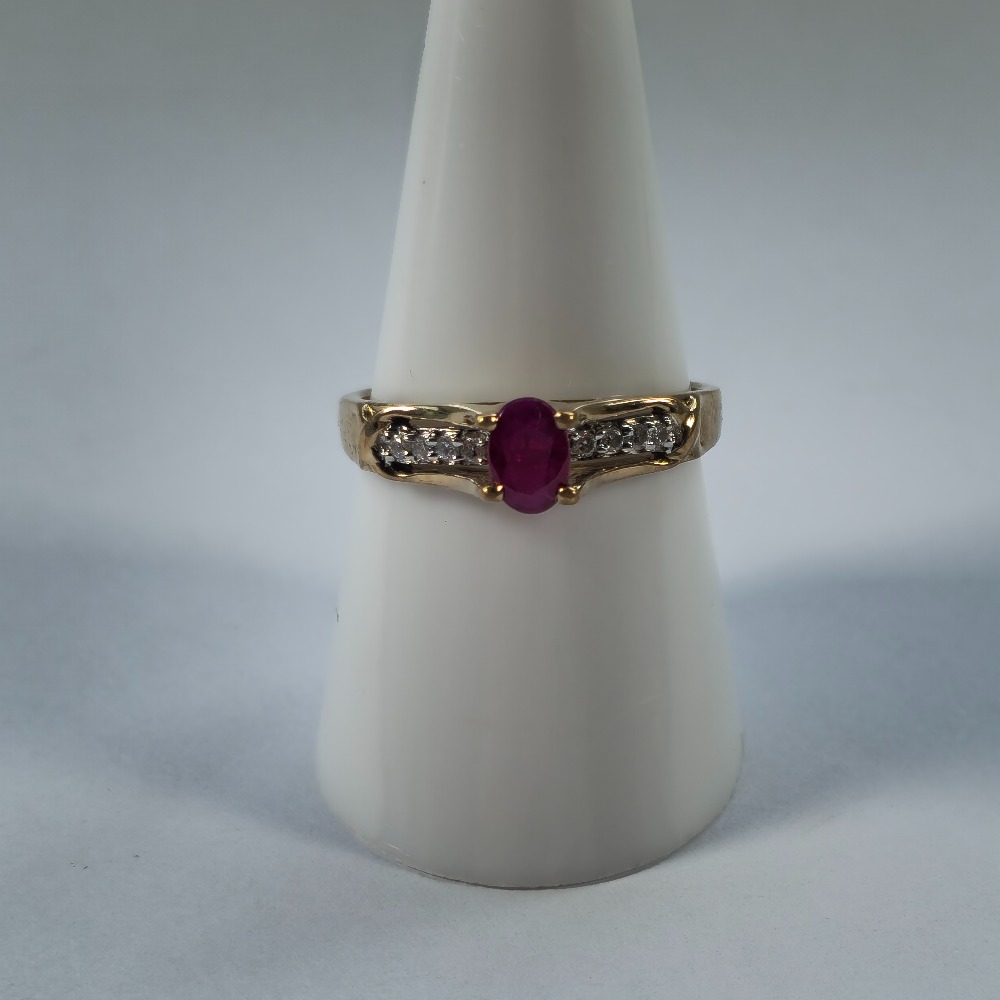 Used 9ct Gold Ruby & Diamond Engagement Style Ring by QVC Size P - Own4Less